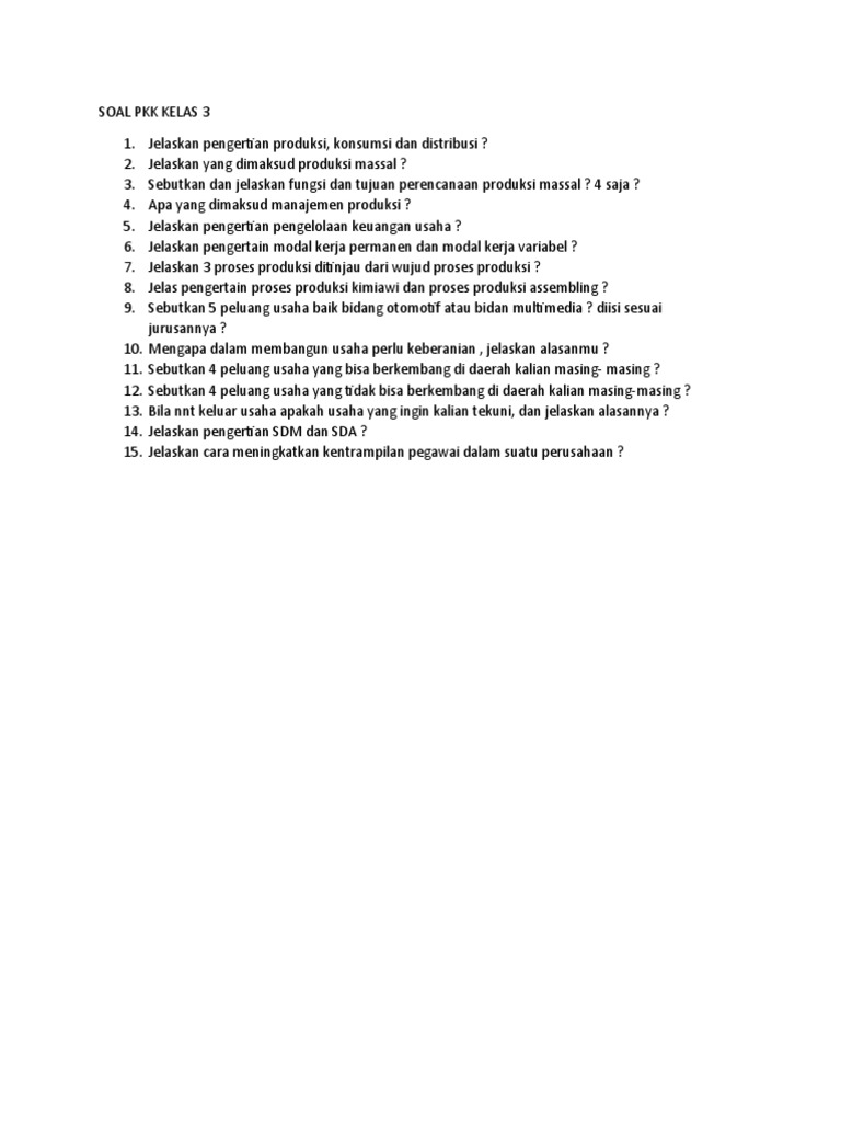 Soal PKK Kelas 3 | PDF