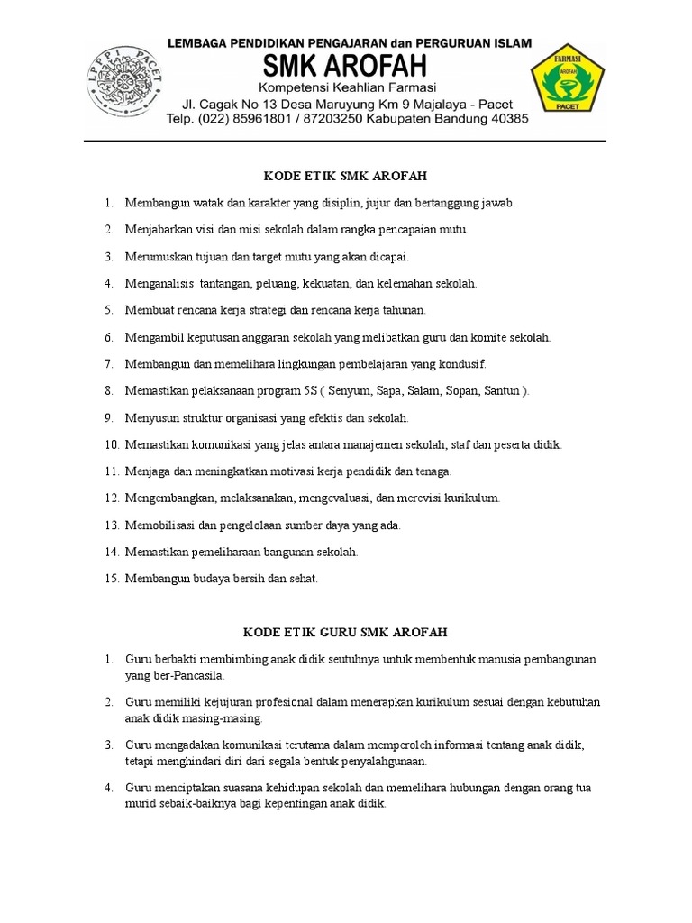 Kode Etik SMK Arofah | PDF | Karier & Perkembangan | Pengembangan Diri