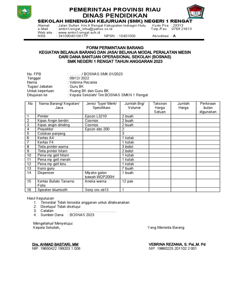 Formulir Permintaan Barang | PDF
