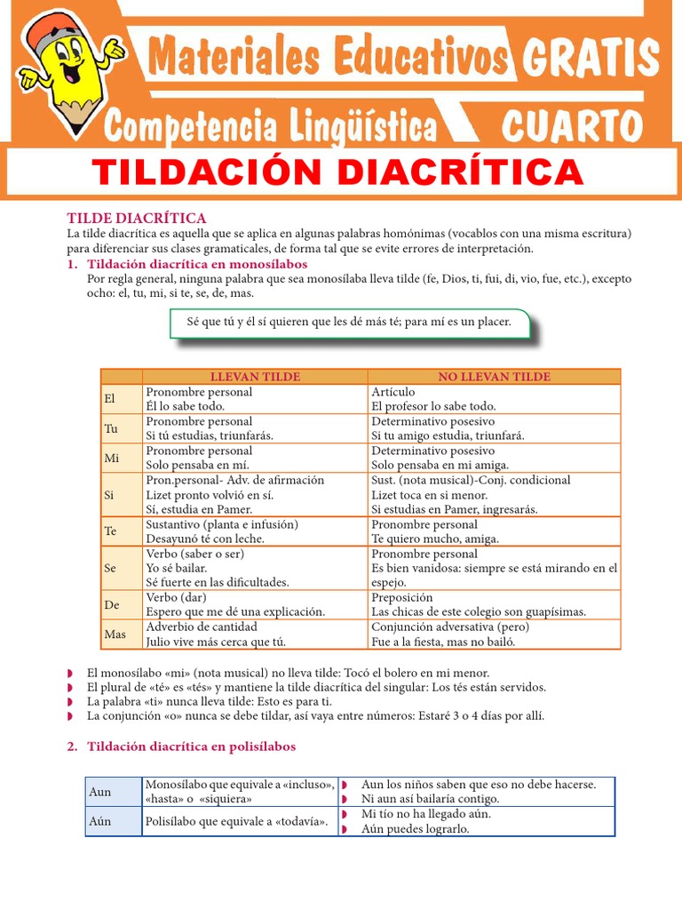 Ejercicios de Tilde Diacrítica | PDF | Adverbio | Palabra