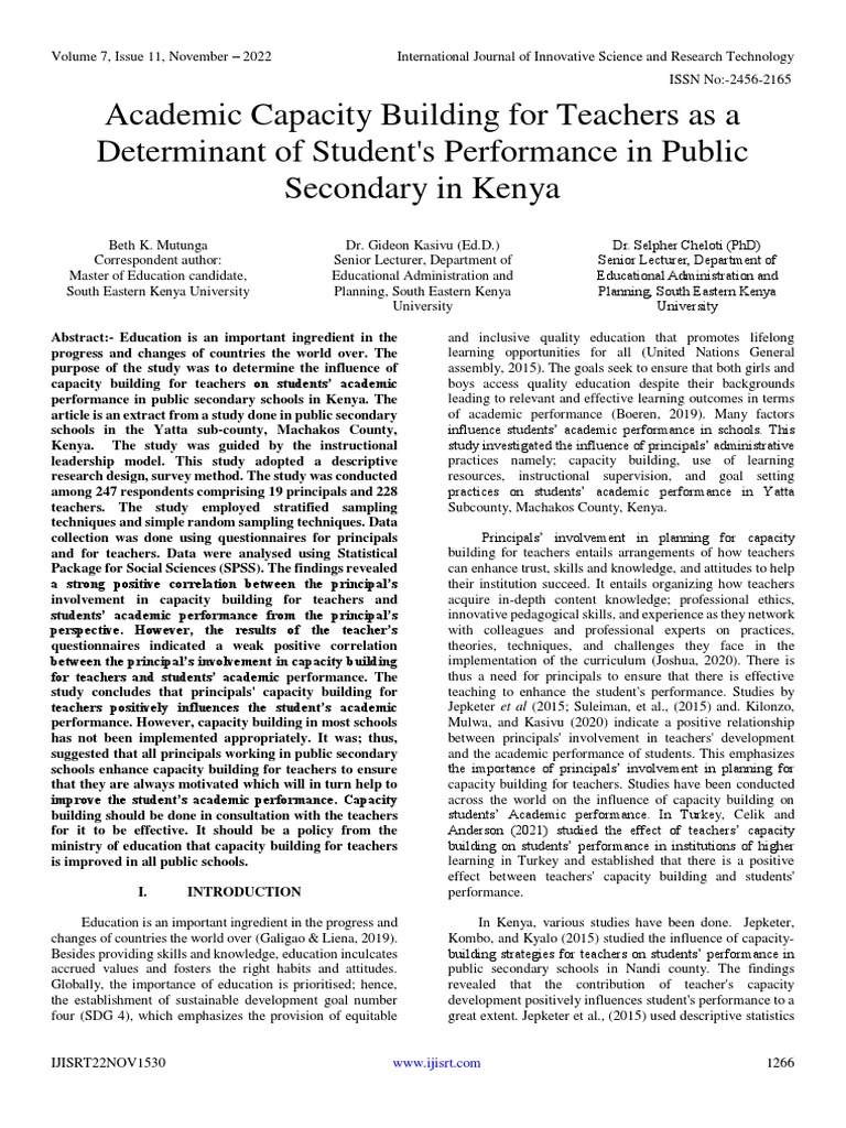 Academic Capacity Building For Teachers As A Determinant of Student's ...