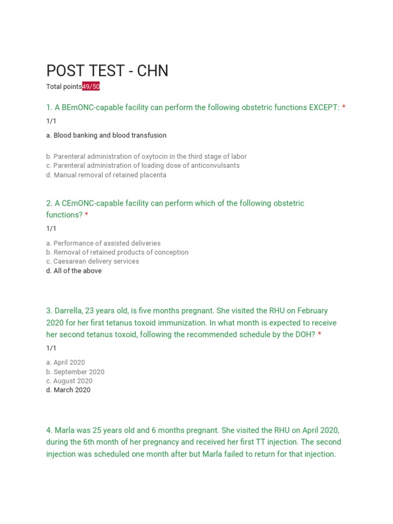 Post Test - CHN | PDF | Pregnancy | Vaccines