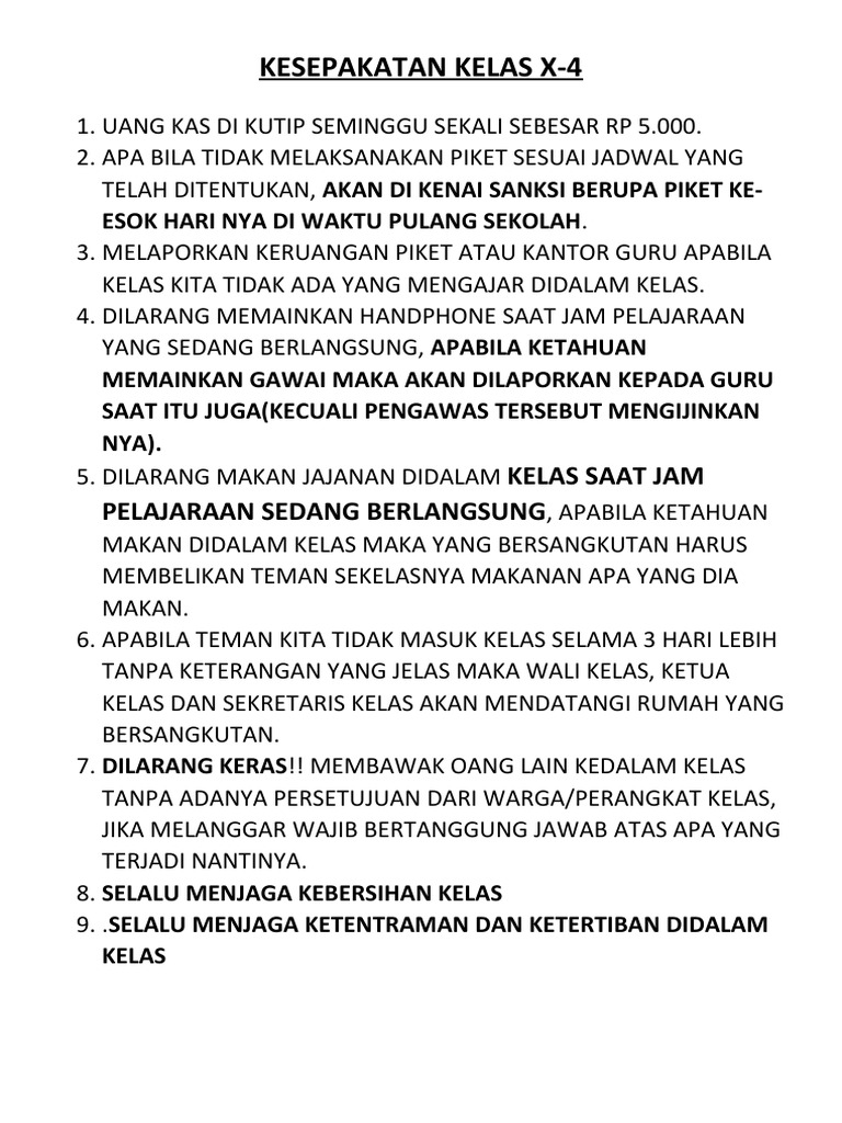 Kesepakatan Kelas X-4 | PDF