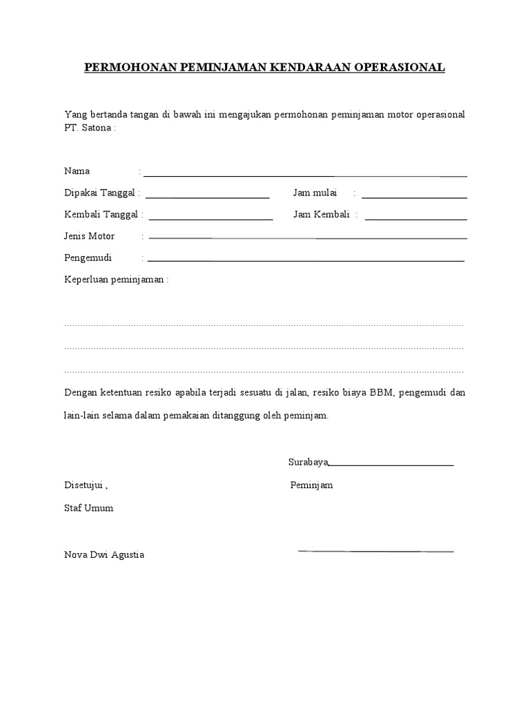 Form Peminjaman Motor | PDF