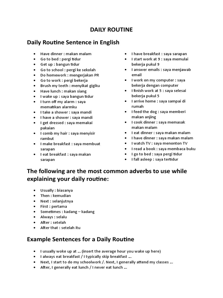 Daily Routine Examples | PDF | Cuisine | Meal