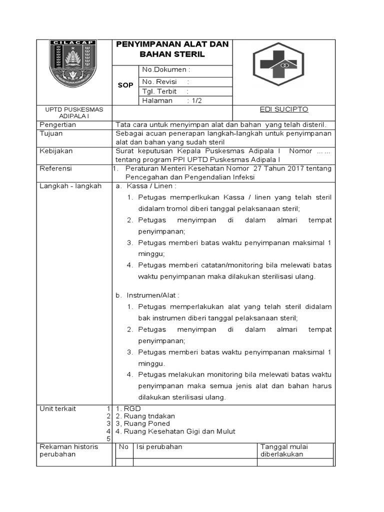 Sop Penyimpanan Alat Dan Bahan Yg Sudah Disteril | PDF