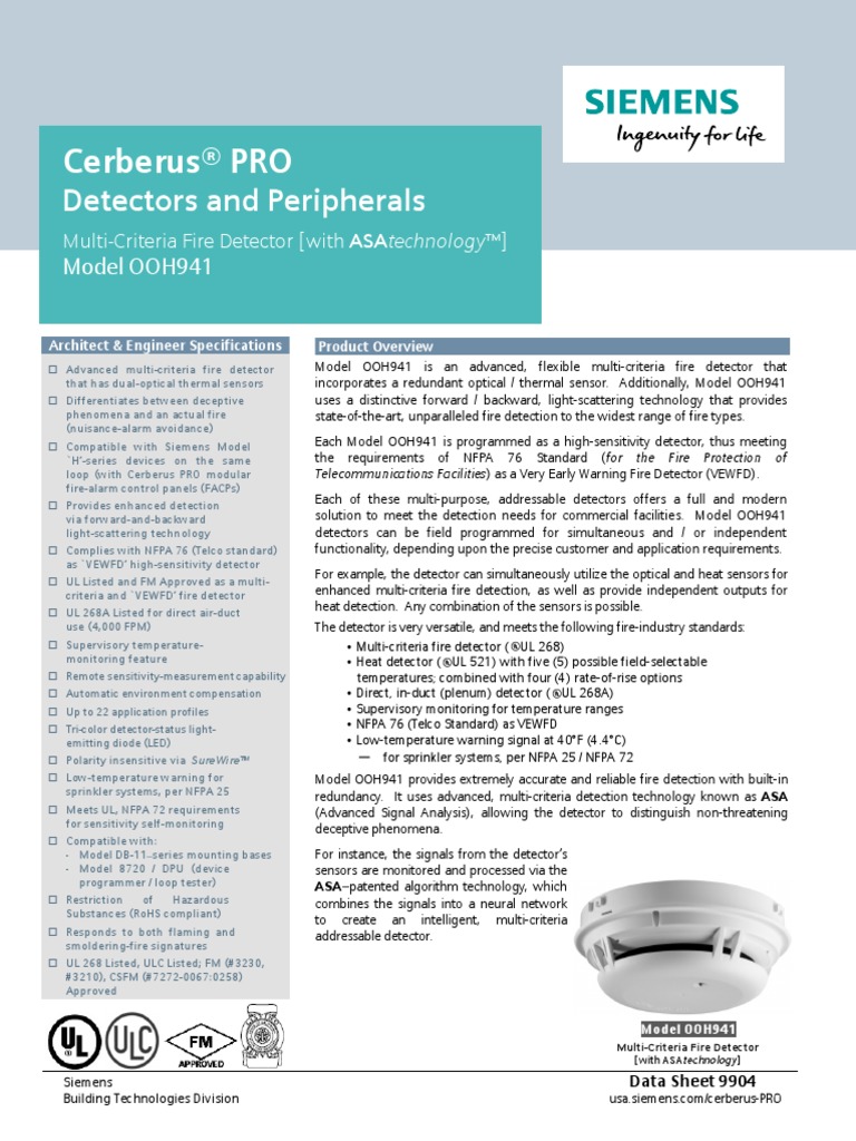 Siemens Smoke Detector OOH941 | PDF | Sensor | Electrical Engineering