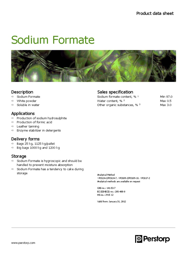 Sodium Formate Product Data Sheet | PDF