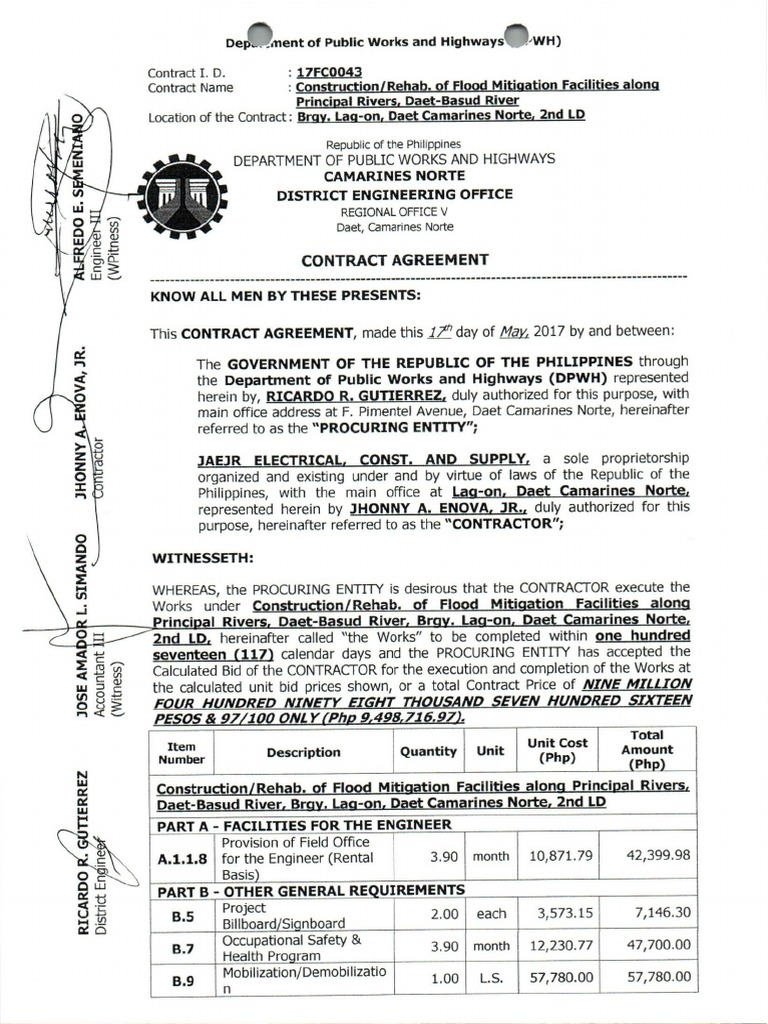 DPWH Sample Contract & BOQ | PDF