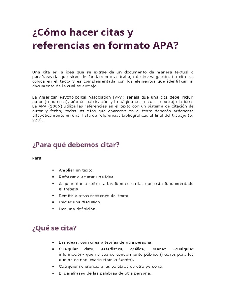 Cómo Hacer Citas y Referencias en Formato APA | PDF Cómo Hacer Citas y Referencias en Formato APA | PDF