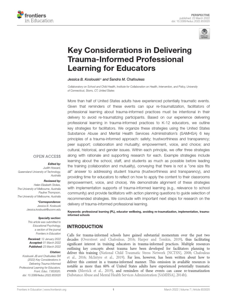 Key Considerations in Delivering Trauma-Informed Professional Learning ...