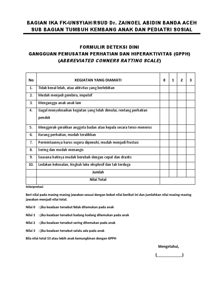 Skrining GPPH pada Anak | PDF | Pengembangan Diri