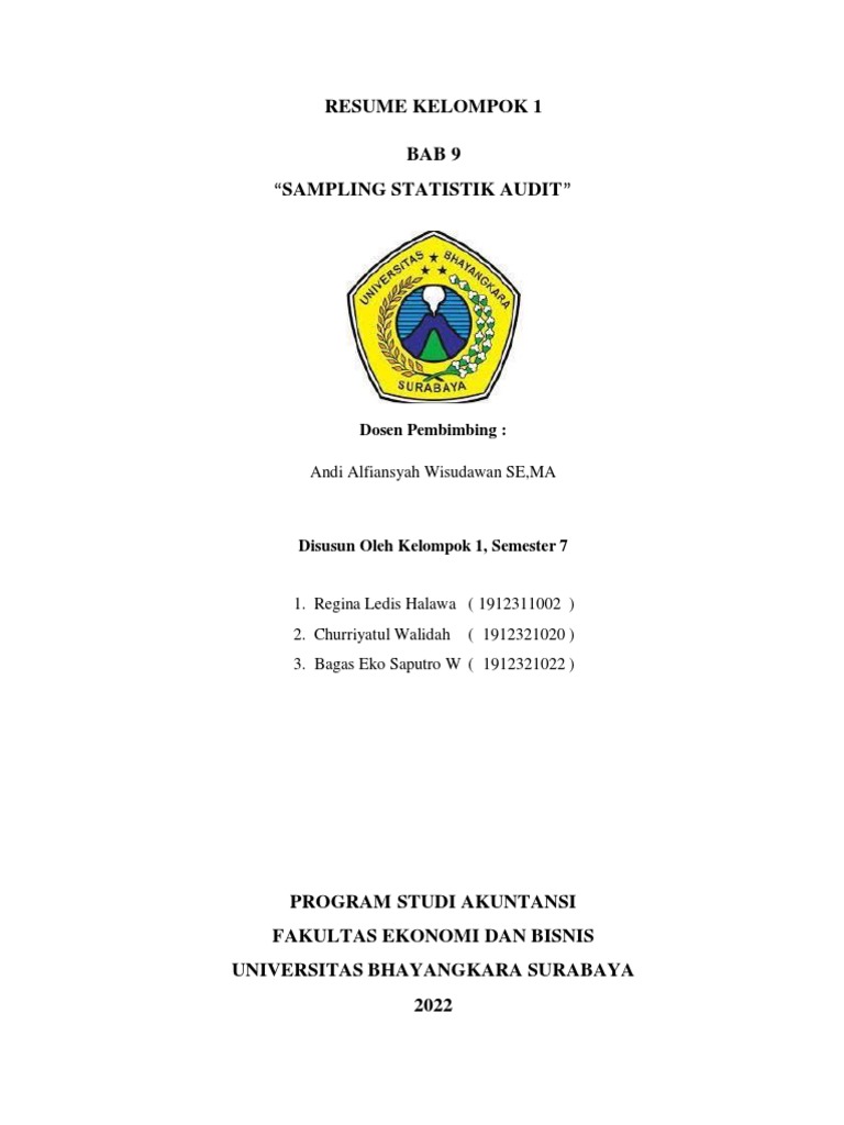 Bagas Eko - 1912321022 - Resume Internal Audit - Kelompok 1 - Bab 9 Sampling Statistik Audit | PDF