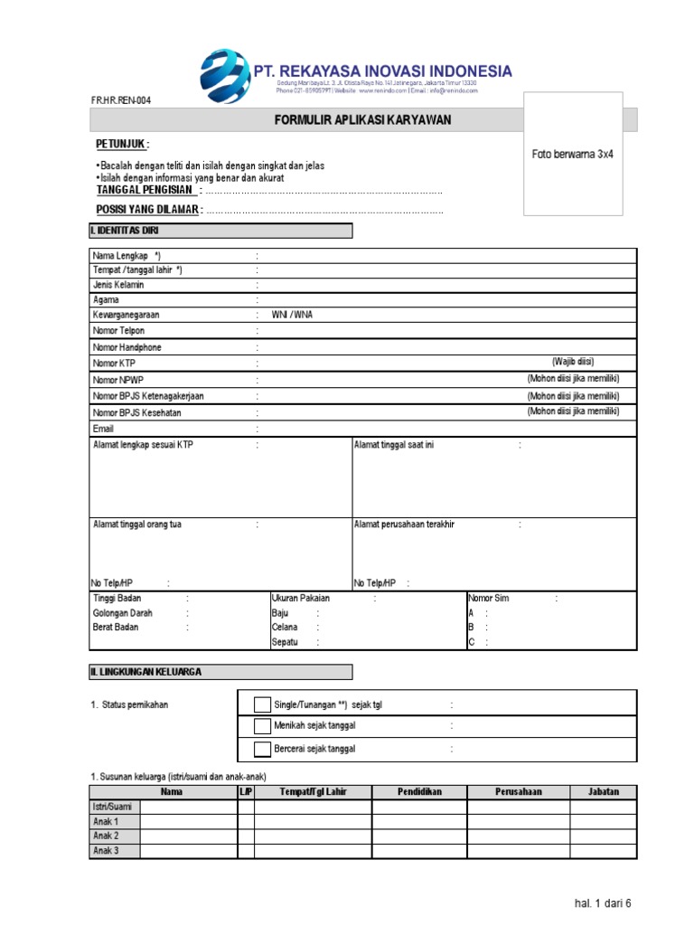 F.HR - REN-004 Form Aplikasi Karyawan | PDF