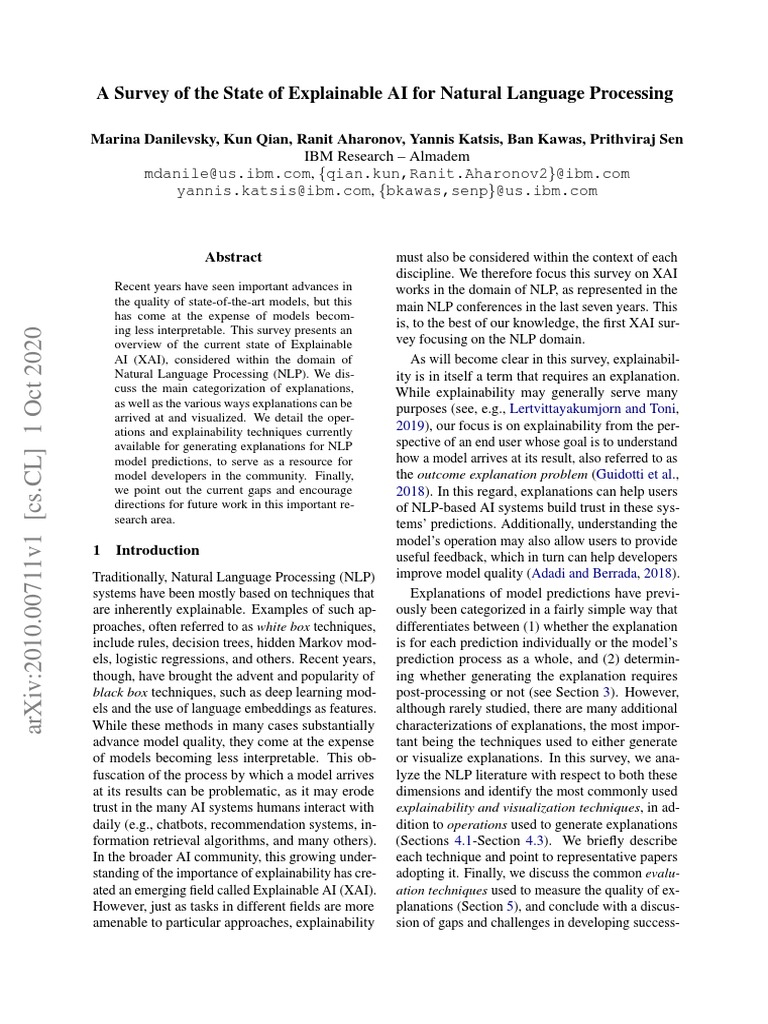 A Survey of The State of Explainable AI For Natural Language Processing | Download Free PDF ...