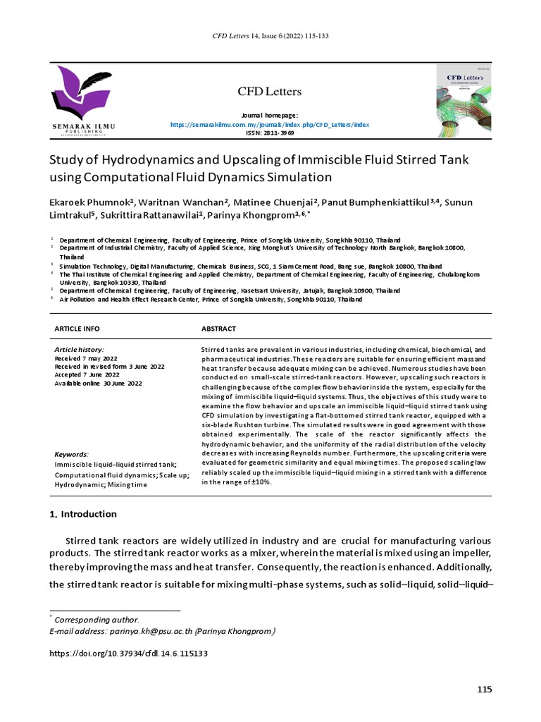 Study of Hydrodynamics and Upscaling of Immiscible Fluid Stirred Tank Using Computational Fluid ...