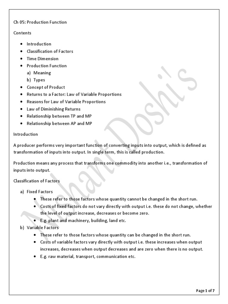 Notes On Production Function | Download Free PDF | Production Function ...