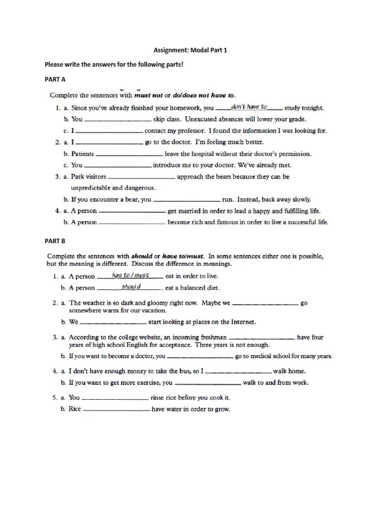 Assignment On Modals Part 1 | PDF