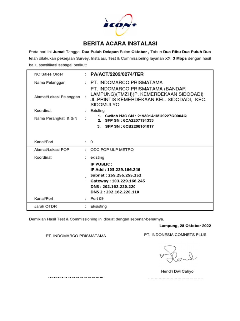 Instalasi Layanan PT Indomarco Lampung | PDF | Komputer