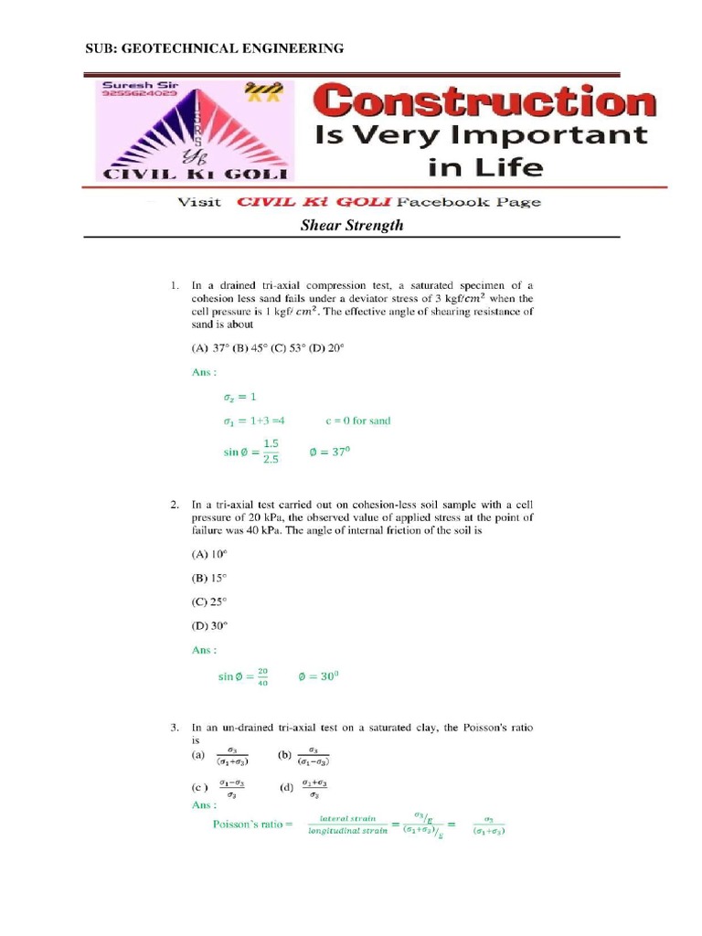 Shear Strength QUESTIONs | PDF