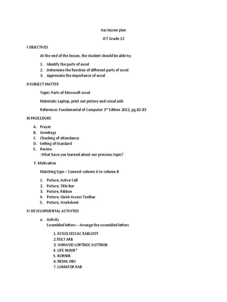 4as lesson plan | PDF