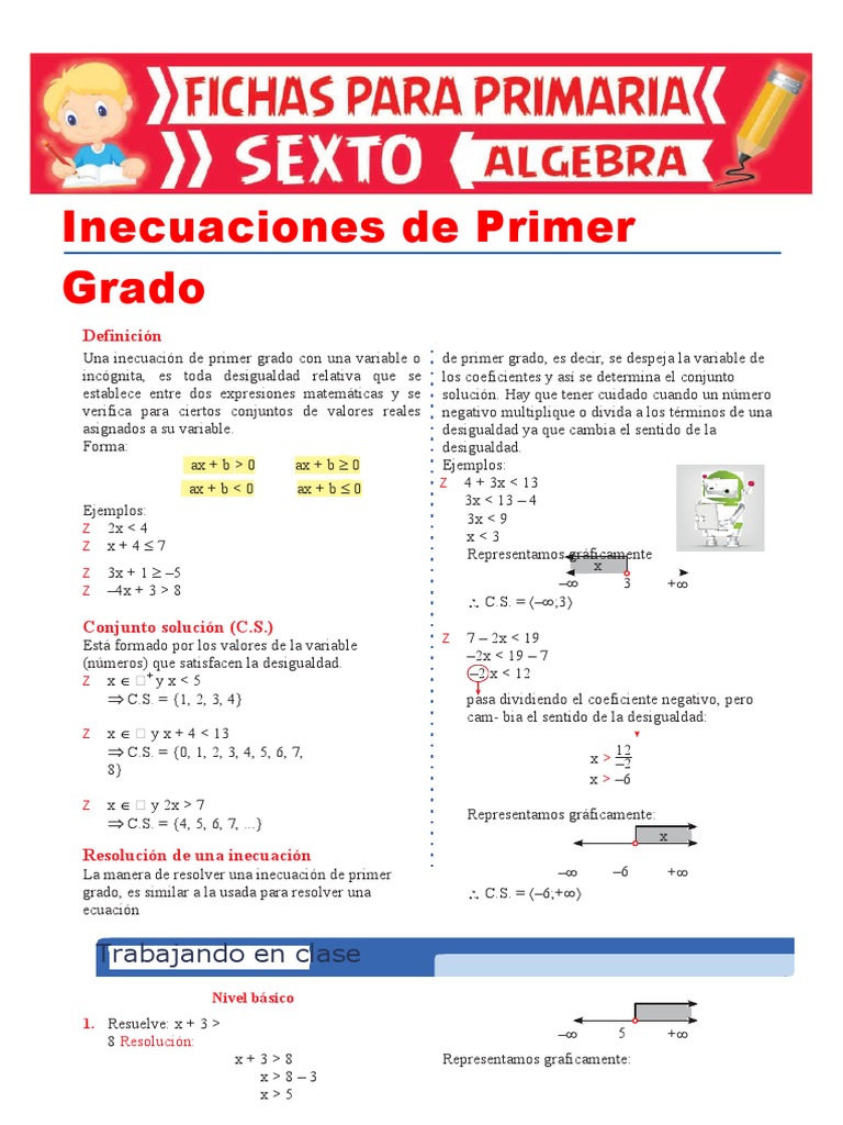 Inecuaciones de Primer Grado para Sexto de Primaria | PDF | Ecuaciones | Matemáticas