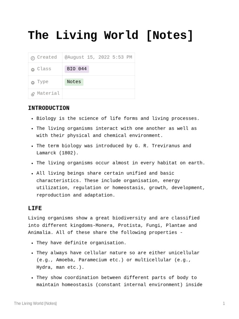 The_Living_World_Notes | PDF | Taxonomy (Biology) | Species
