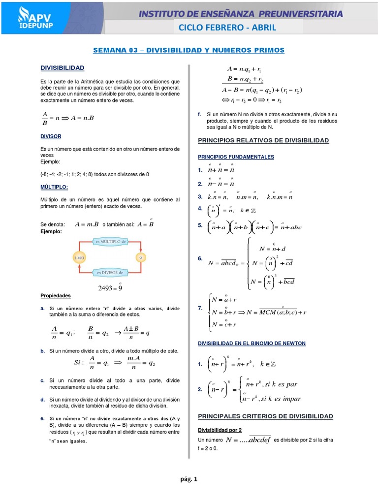 Arit04 - Divisibilidad y Numeros Primos - Ciclo R - Febrer-Abril - 2022 - Teoria | PDF | Número ...