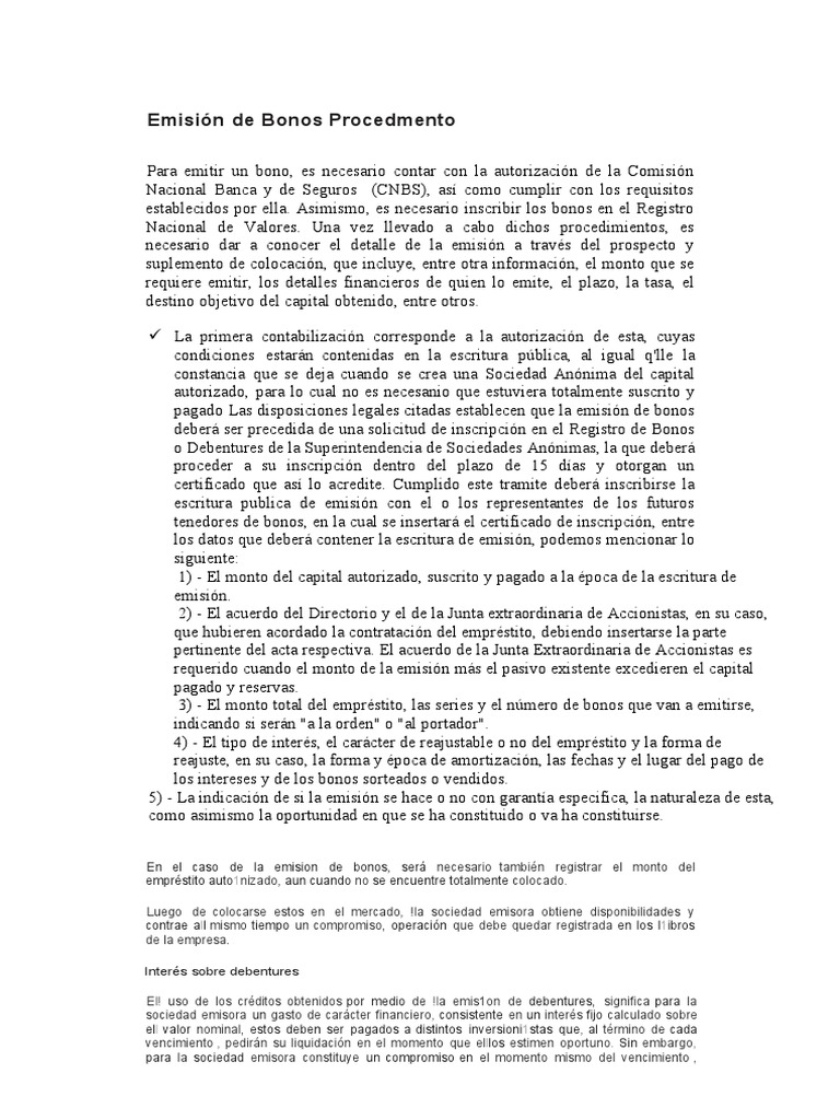 Emisión de Bonos Procedimento | PDF | Interés | Bonos (Finanzas)
