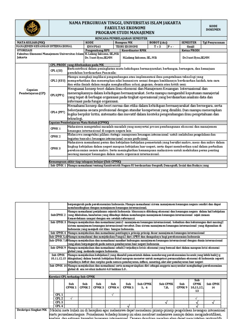 Rps - MNJ Keu Internasional-Oke | PDF