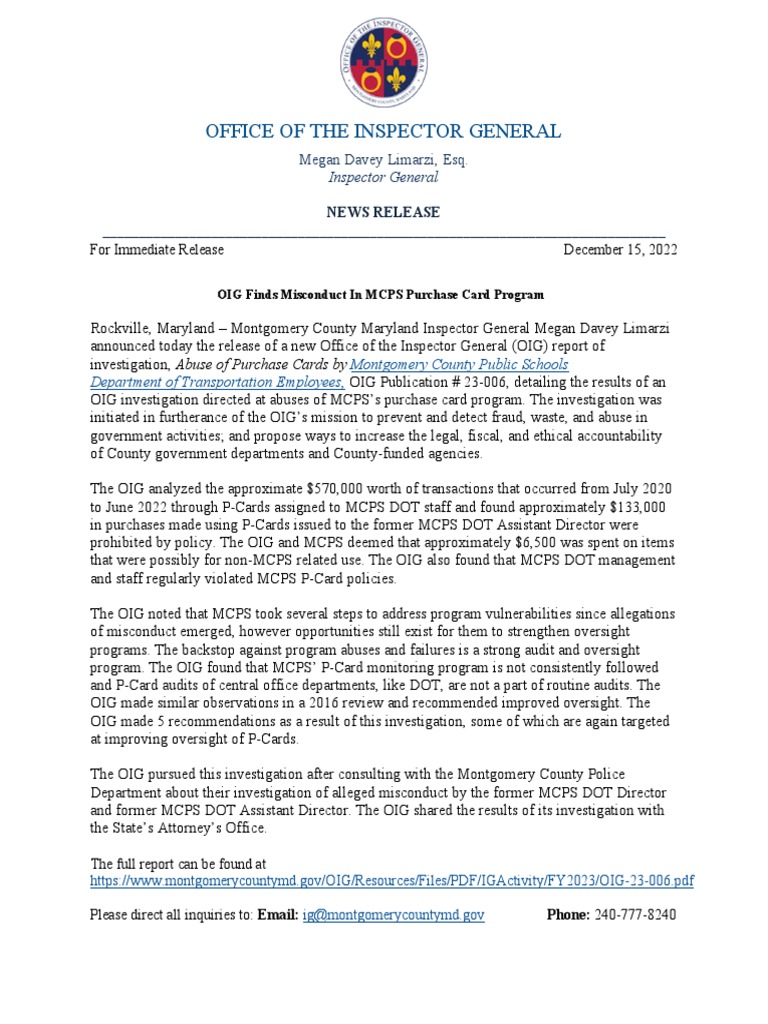 MCPS Purchase Card Misconduct Report | PDF | Government