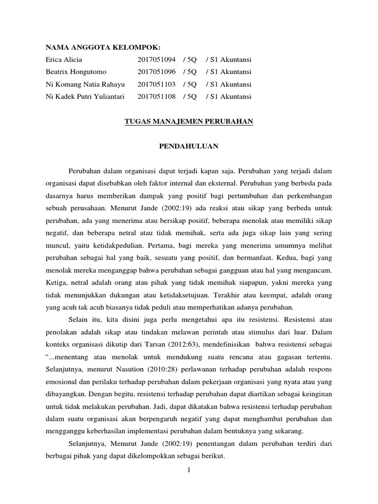 Tugas Kelompok - 5Q - Manajemen Perubahan | PDF