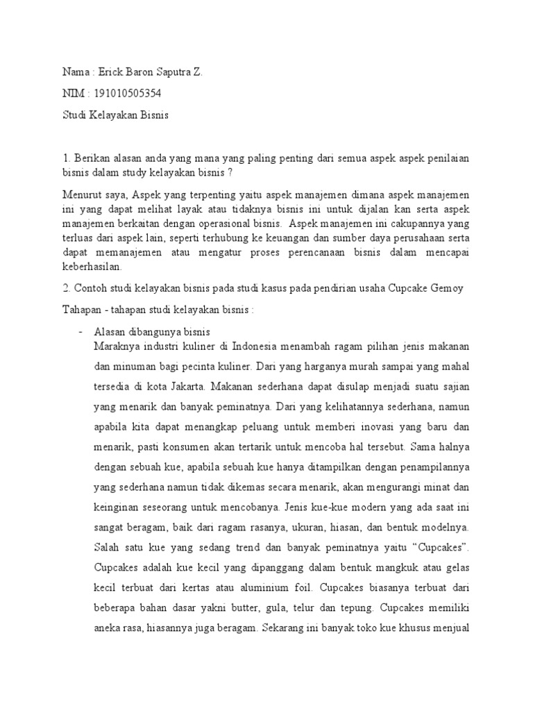 Tugas Studi Kelayakan Bisnis - Erick Baron | PDF