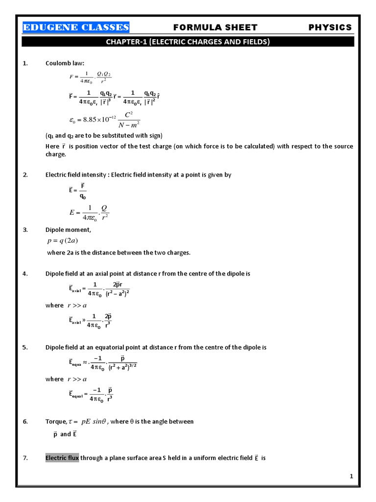 CLASS 12 PHYSICS ALL FORMULA CHAPTER WISE PDF Technical Specifications ...