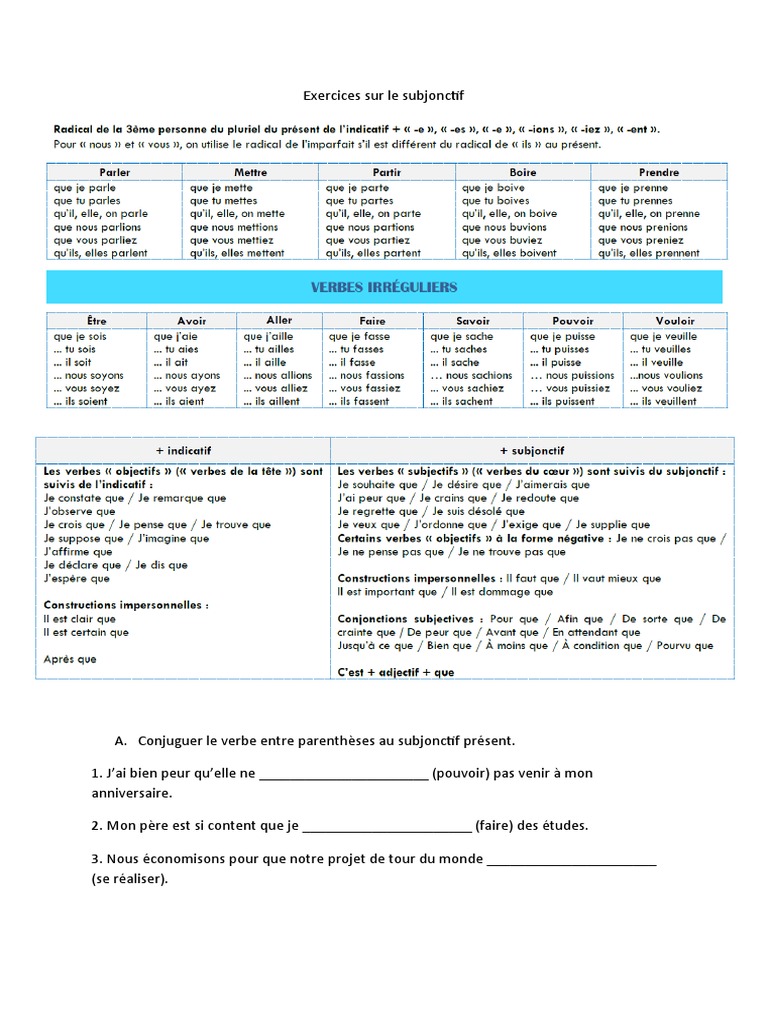 Exercices sur le subjonctif présent | PDF | Maison et jardin