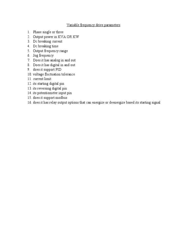 Variable Frequency Drive Parameters | PDF
