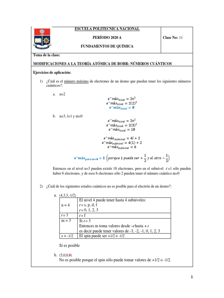 Clase 11. Ejercicios Resueltos - Números Cuánticos | PDF | Mecánica cuántica | Física atómica
