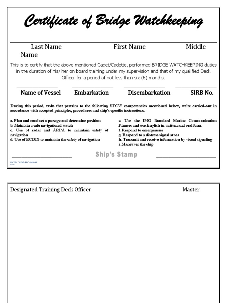 Certificate Of Bridge Watchkeeping PDF
