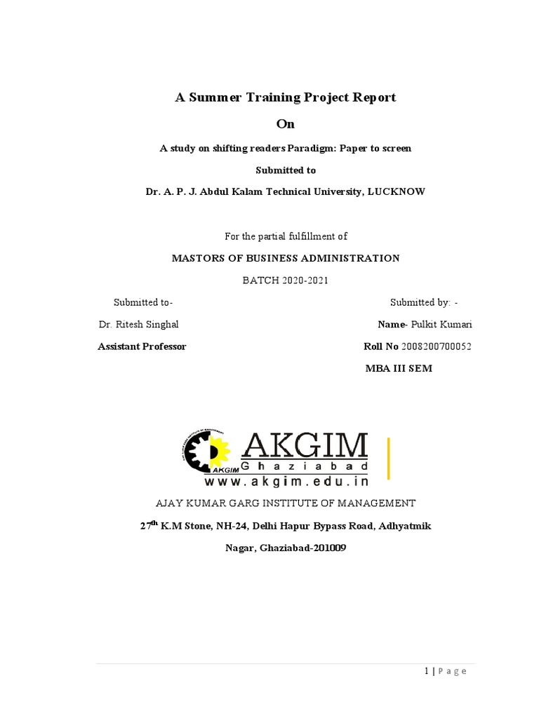 Summer Training Project Report Pulkit | PDF | Market Segmentation ...