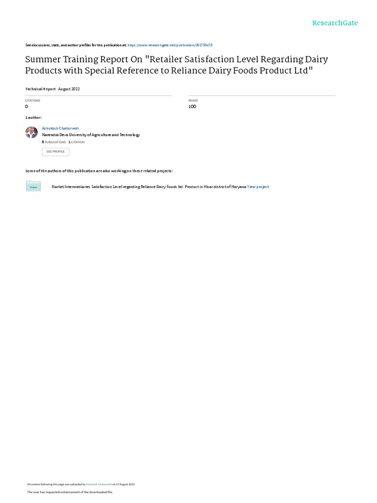 Summer Internship Project Report RDFL | PDF | Retail | Sampling ...