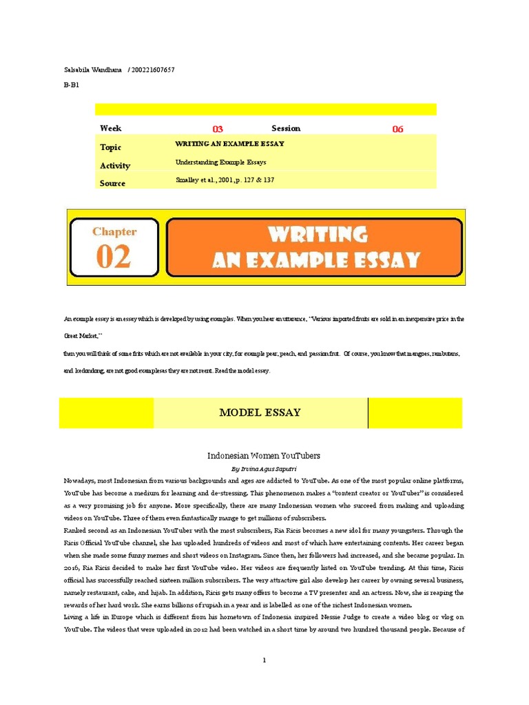 Salsabila Wandhana - B1 - Week 03 Session 06 Writing An Example Essay ...