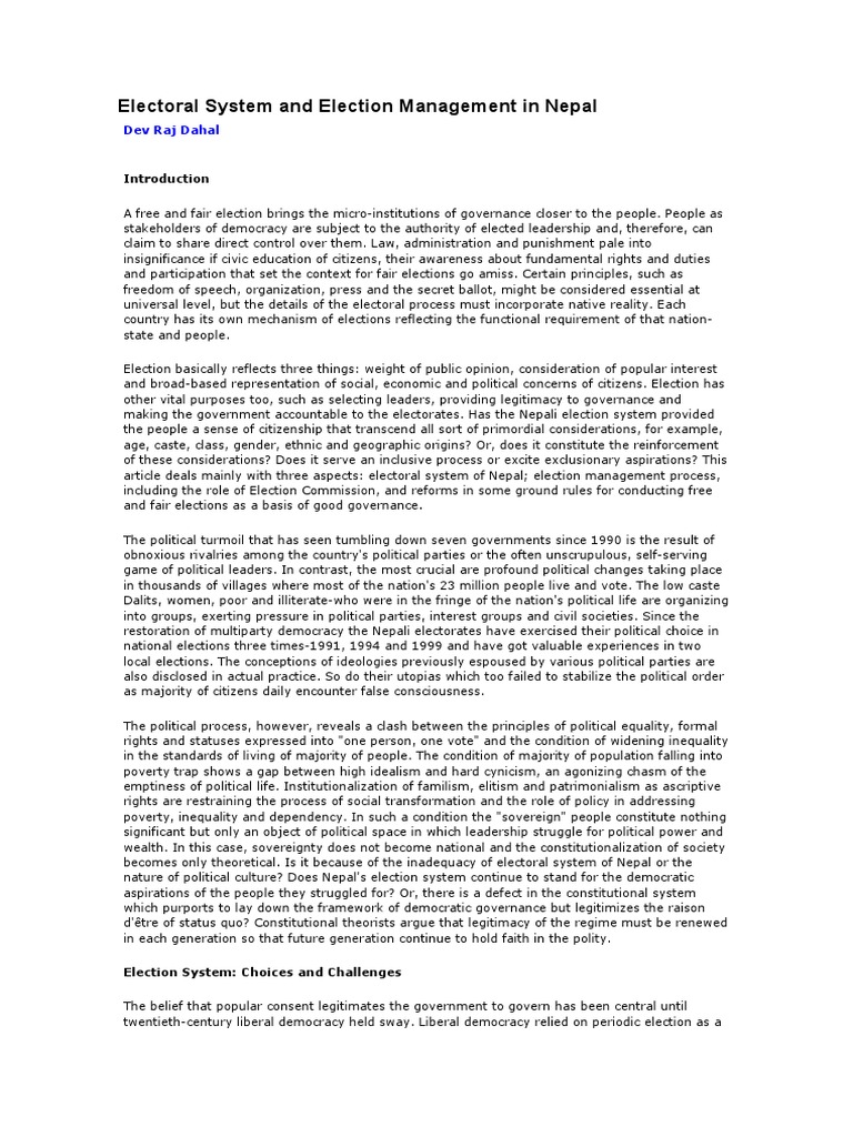 Electoral System and Election Management in Nepal | PDF | Elections ...