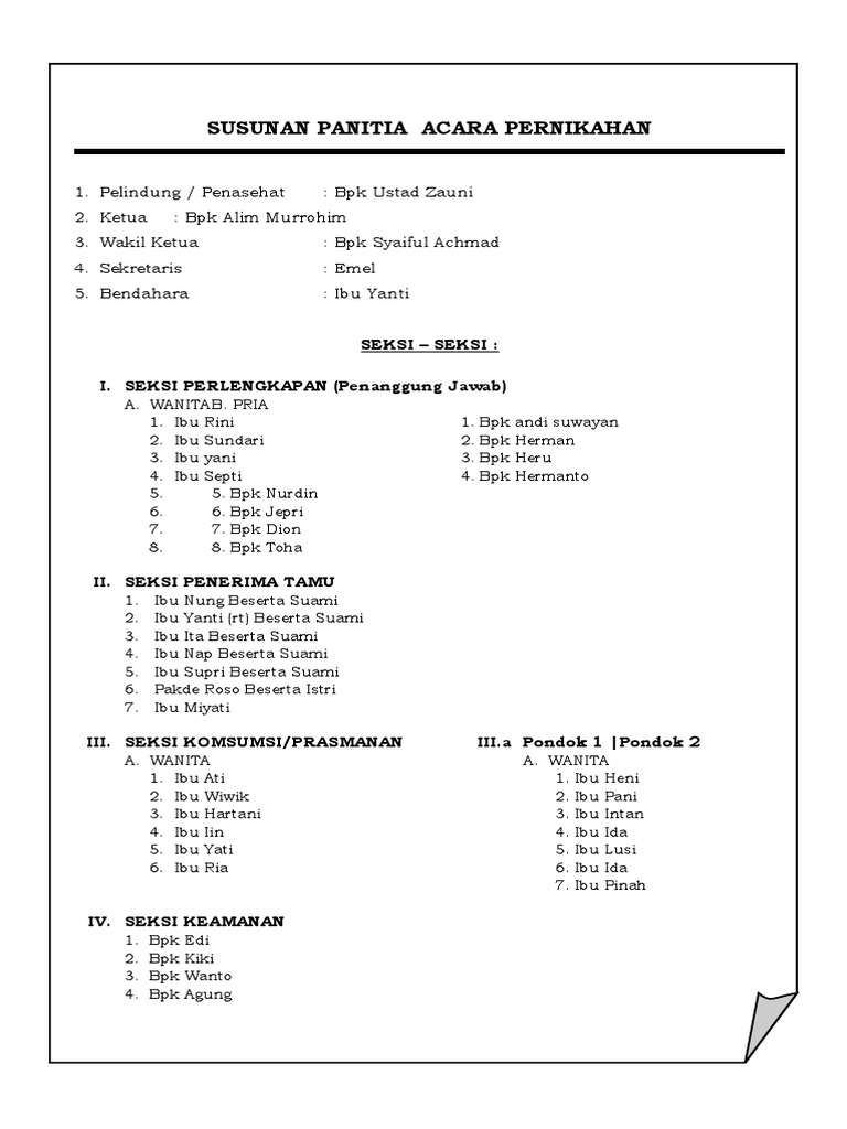 Susunan Panitia Acara Pernikahan | PDF