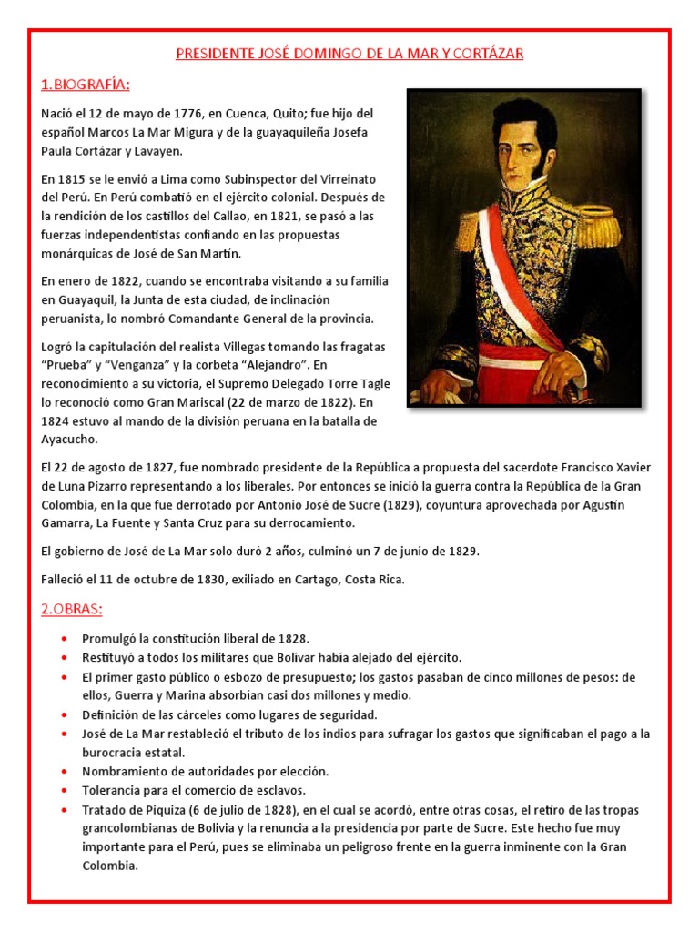 Presidente José Domingo de La Mar y Cortázar | PDF | Política | Viajes ...