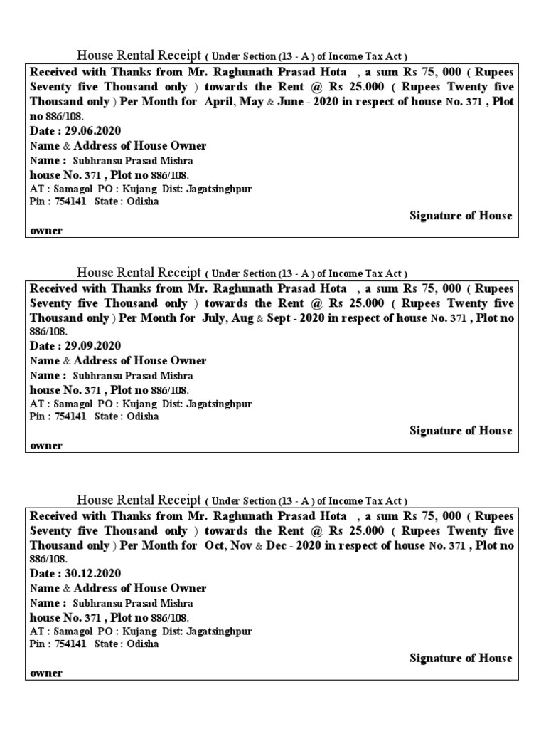 Room Rent Receipt | PDF