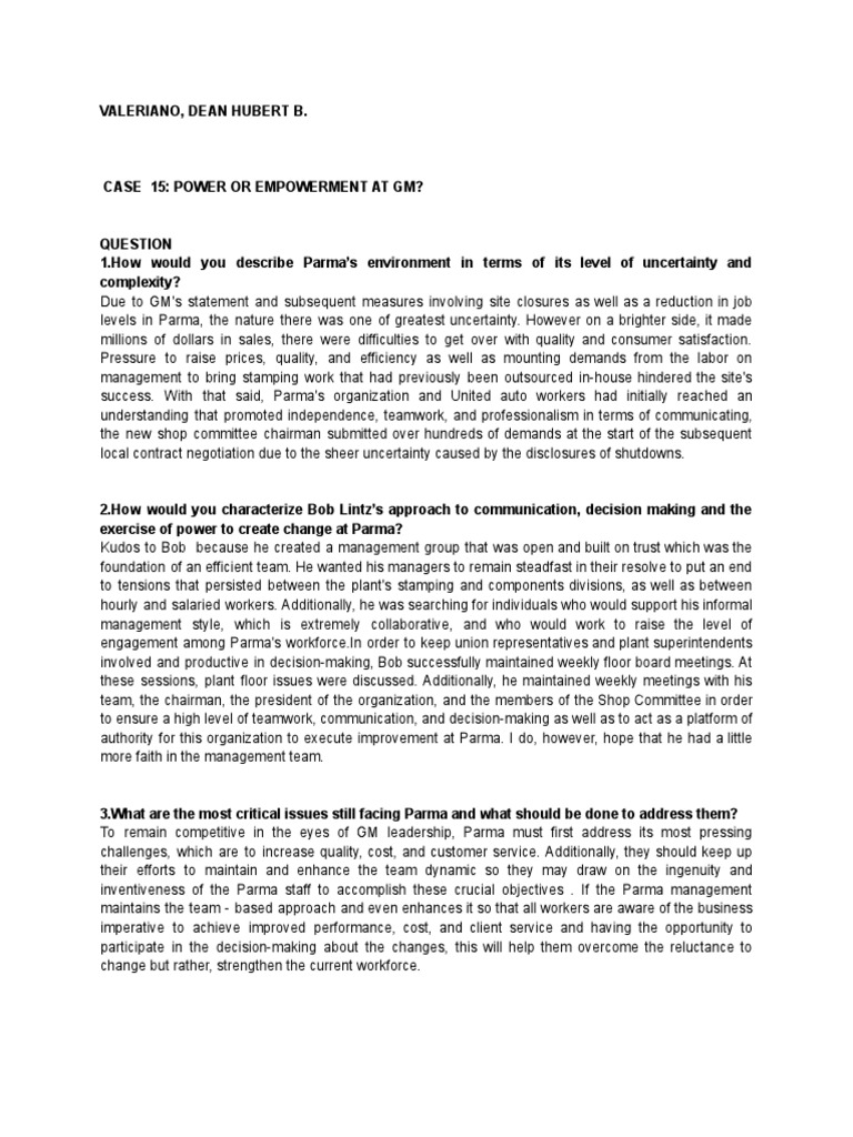 Valeriano CaseStudy15 | PDF | Change Management | Outsourcing