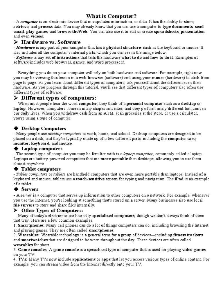 Types of Computer - Information Technology | PDF | Operating System | Personal Computers