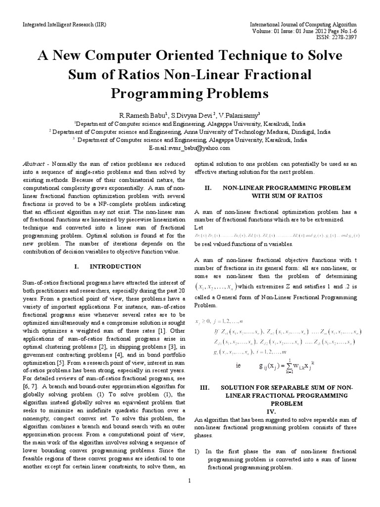 A New Computer Oriented Technique To Solve Sum Of Ratios Non Linear Fractional Programming