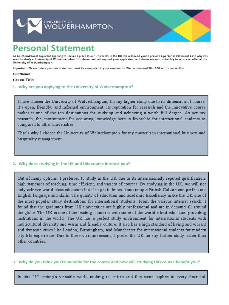 University of Wolverhampton - Personal Statement | PDF | Accounting ...