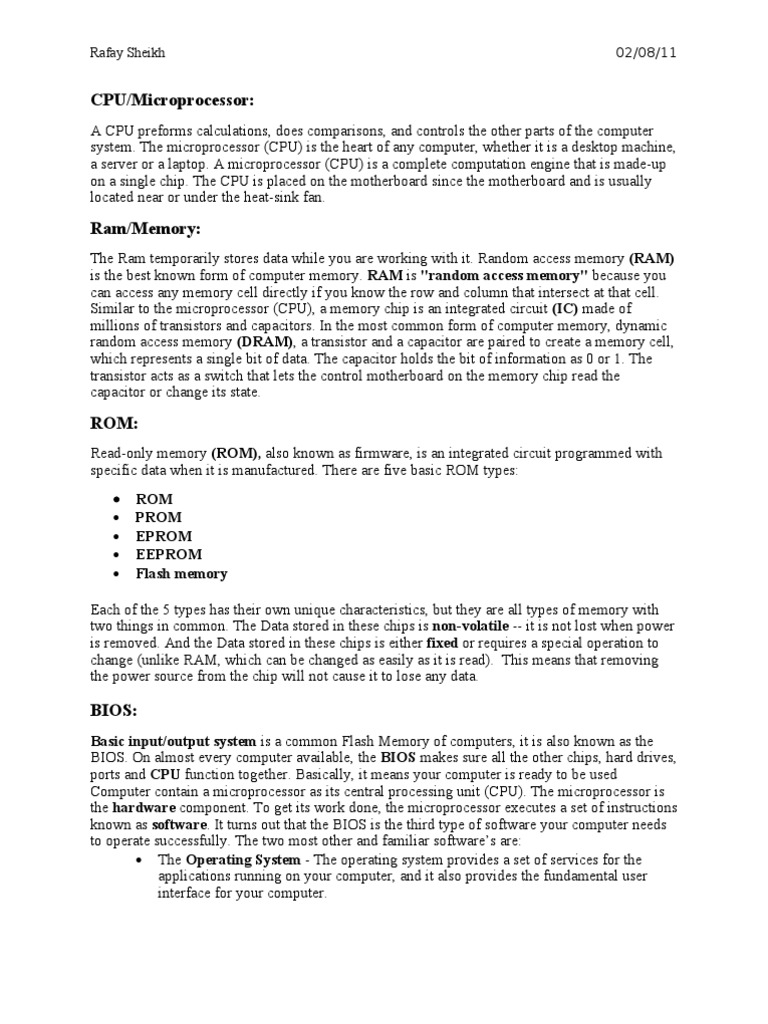 Computer Hardware Components | PDF | Random Access Memory | Read Only Memory